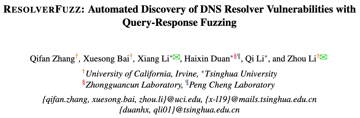 Resolverfuzz Automated Discovery Of Dns Resolver Vulnerabilities With Query Response Fuzzing